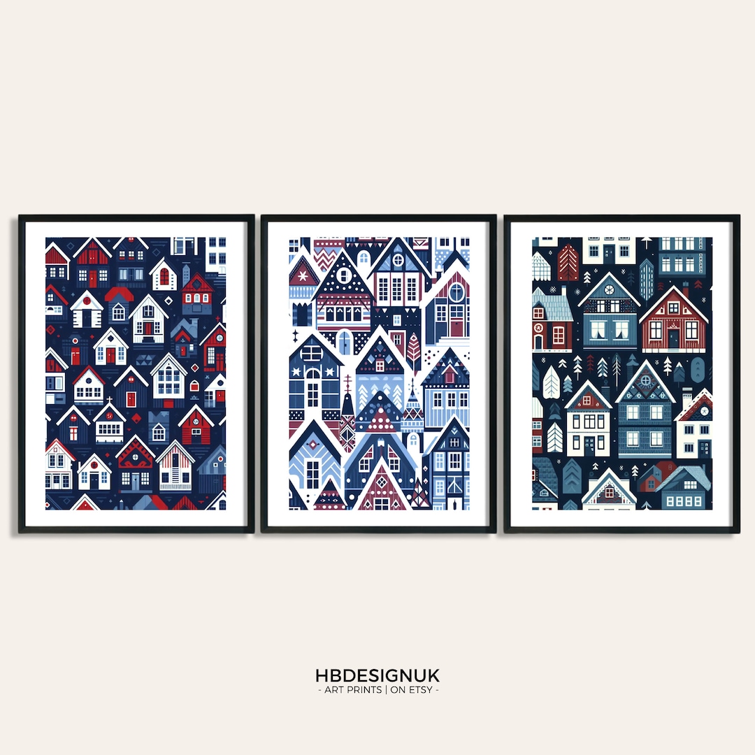 Scandinavian Houses Poster Set - 3 Scandi Style Prints | Scandi Wall ...