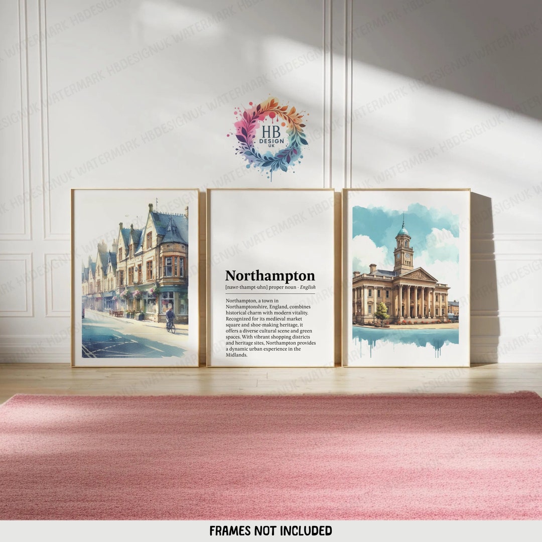 Northampton Poster Prints - Set of 3 Posters | Watercolour Wall Art ...