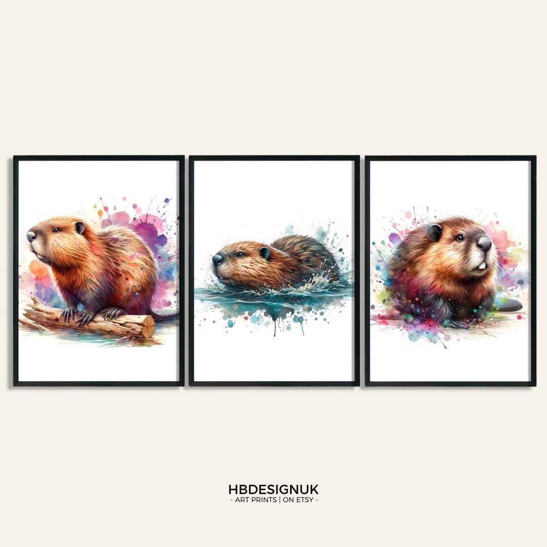Beaver Print Poster - Set of 3 Paintings | Watercolour Prints | Beaver ...