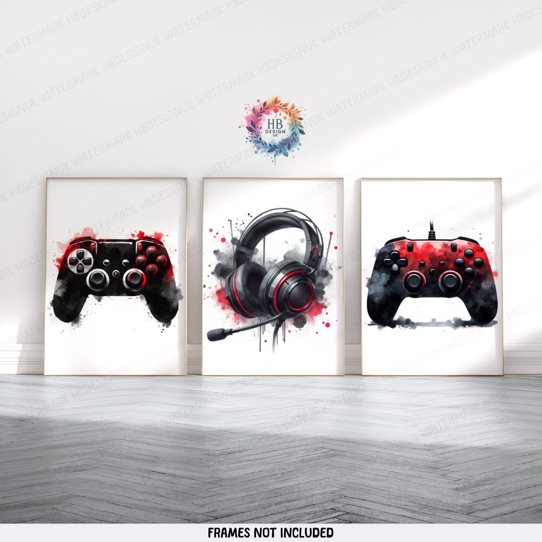 Red Gamer Poster Prints - Set of 3 Gaming Prints | Game Boys Bedroom ...