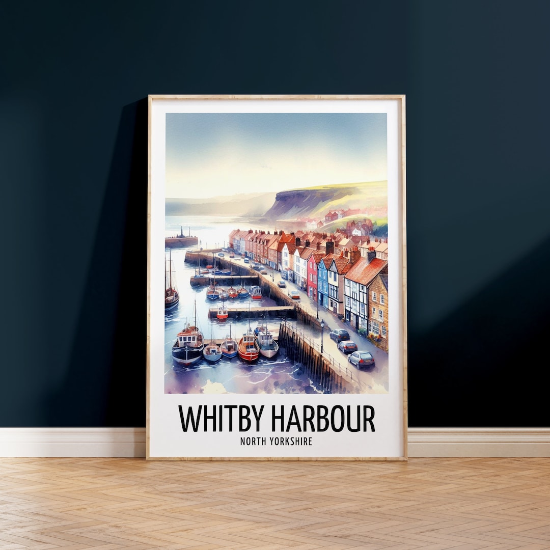 Whitby Harbour Travel Print - Watercolour Poster Design | Wall Artwork ...
