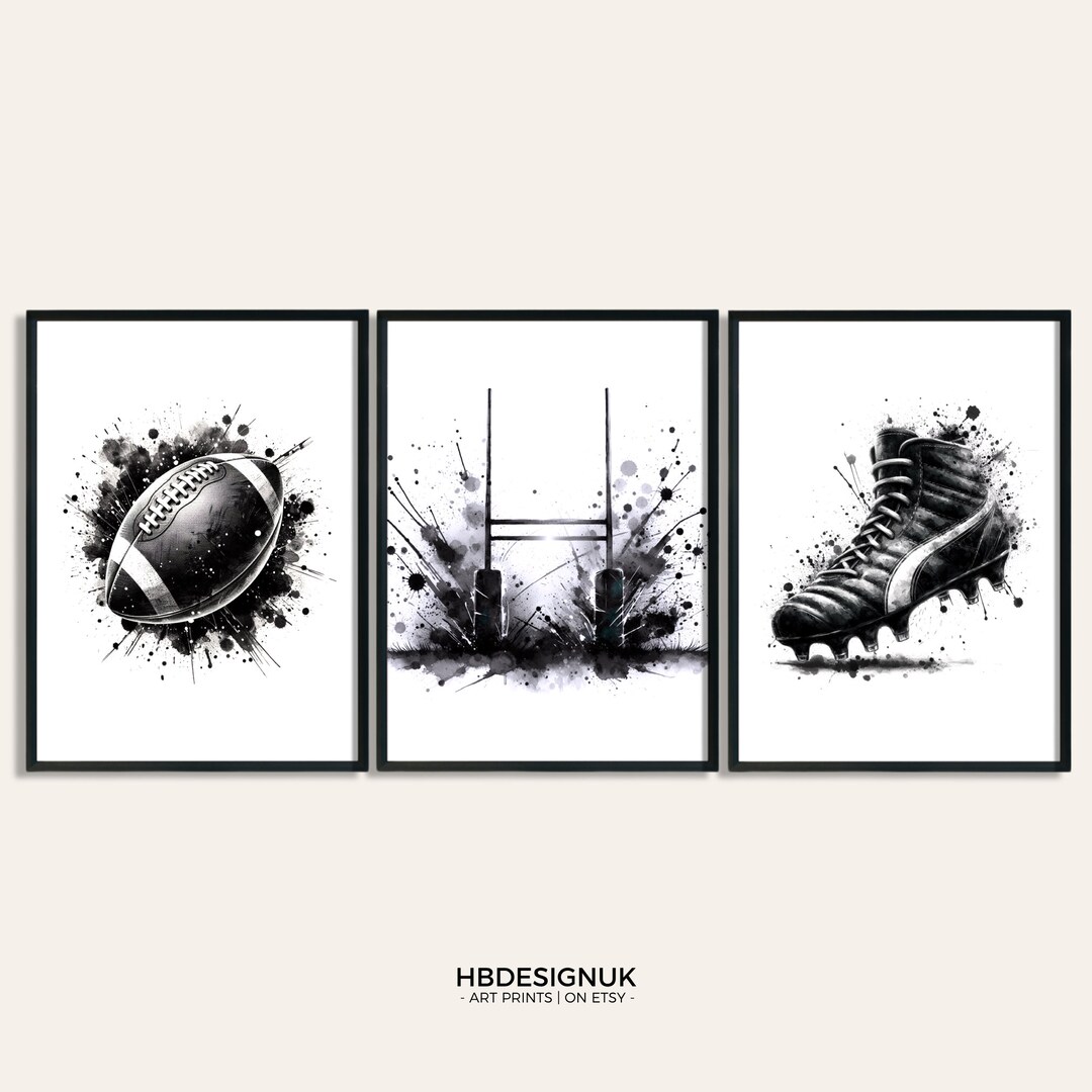 Black Rugby Print Poster - Set of 3 Rugby Room Prints | Boys Bedroom ...
