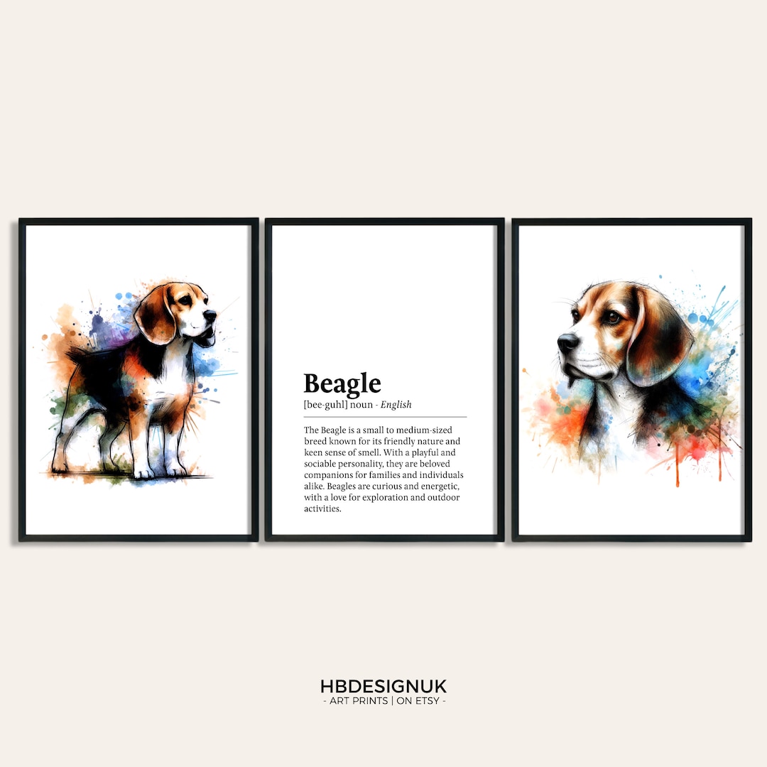 Beagle Dog Prints - Set of 3 Posters | Watercolor Definition Wall Art ...