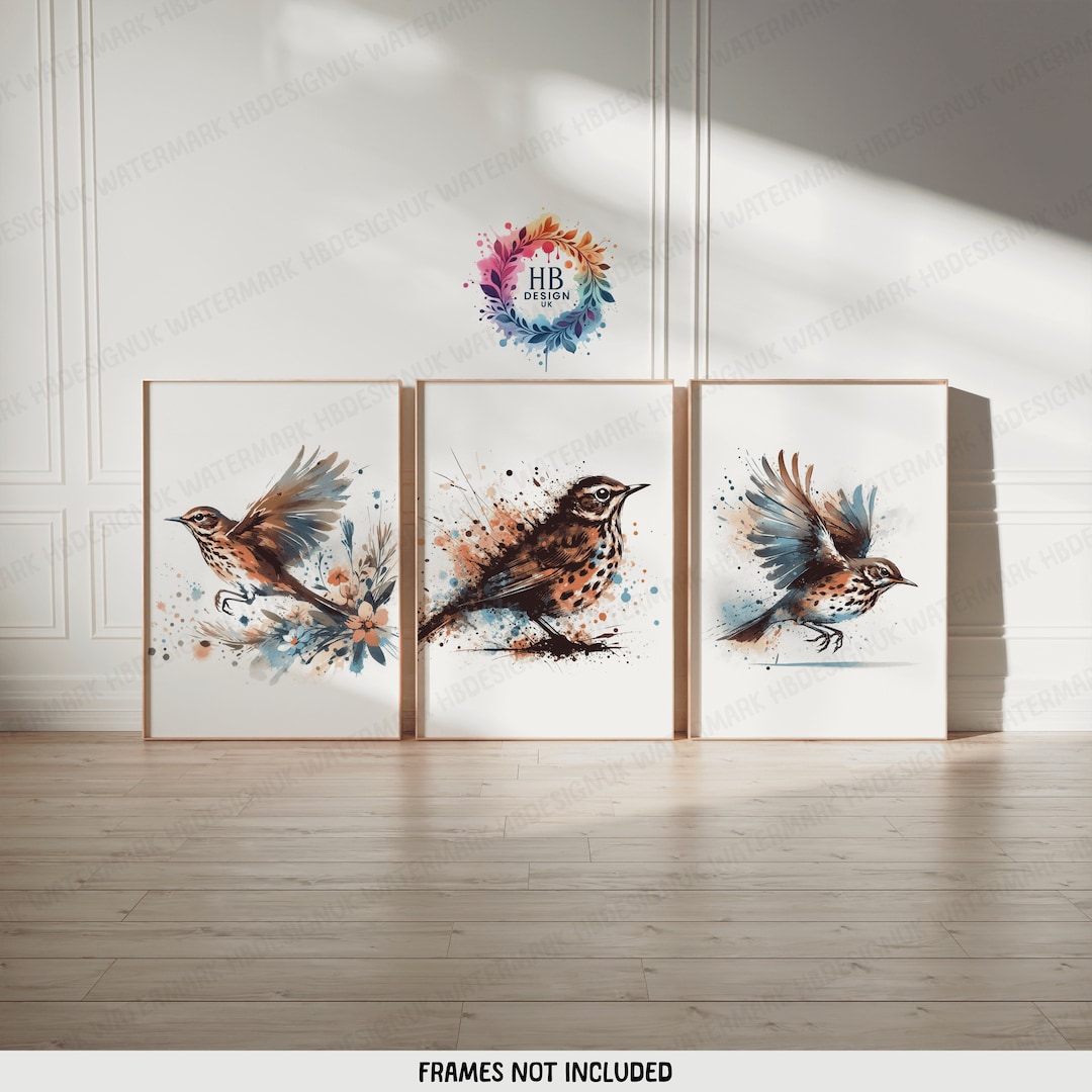 Song Thrush Print Set - 3 Wall Art Posters | Bird Home Decor ...