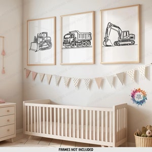 Kids Construction Nursery Posters - Set of 3 Kids Playroom Decor ...