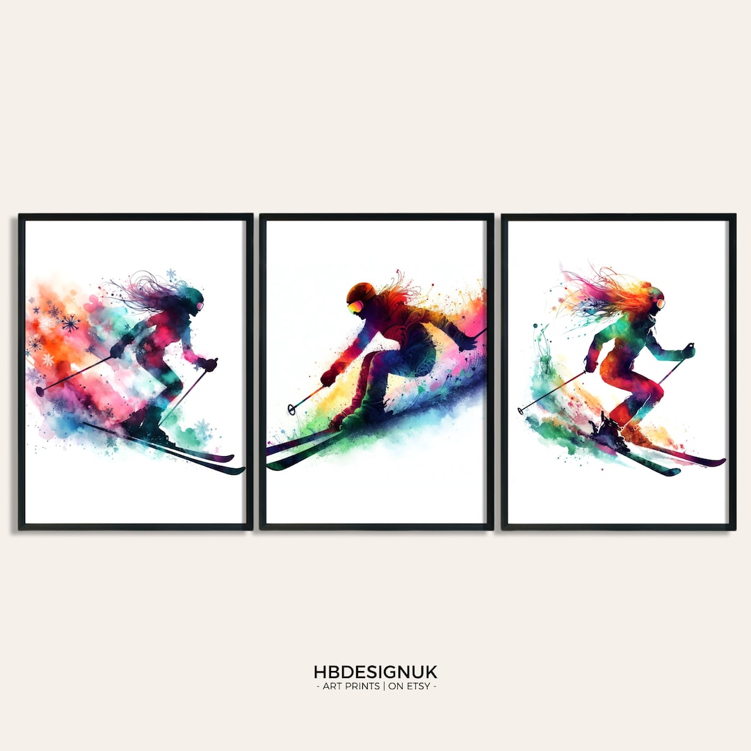 Girl Skiing Watercolour Print - Set of 3 Posters | Girl Ski Gifts ...