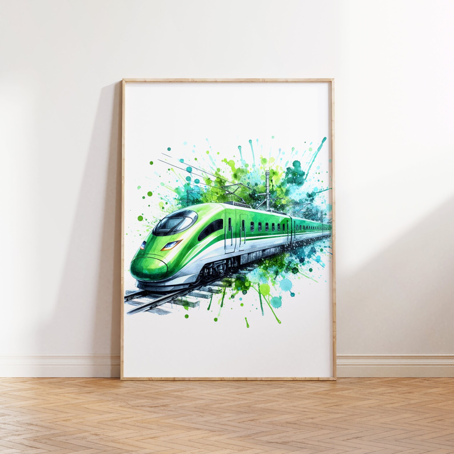 Green Train Poster Set 3 Watercolour Prints Boys Bedroom Artwork ...