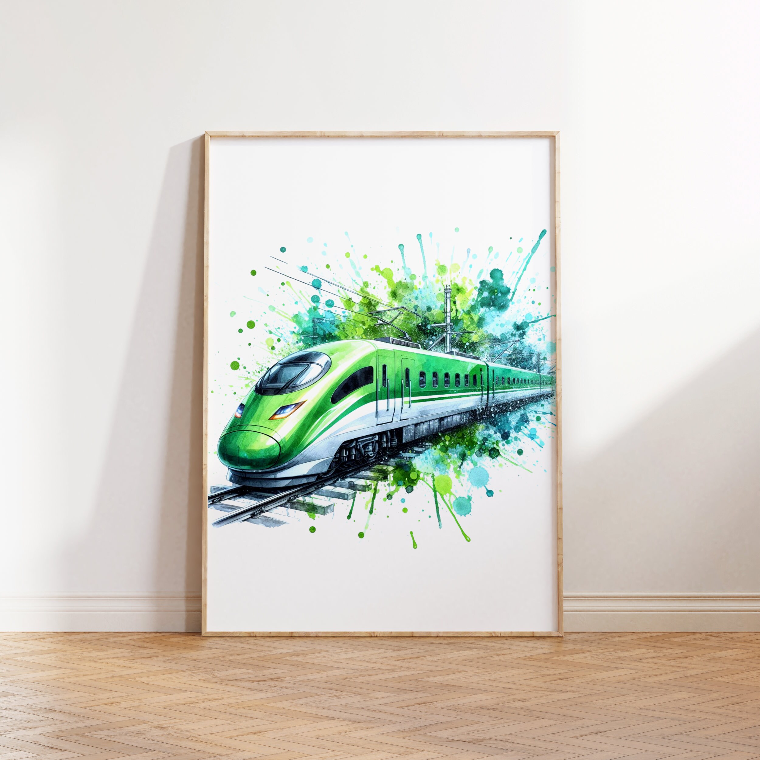 Green Train Poster Set - 3 Watercolour Prints | Boys Bedroom Artwork ...