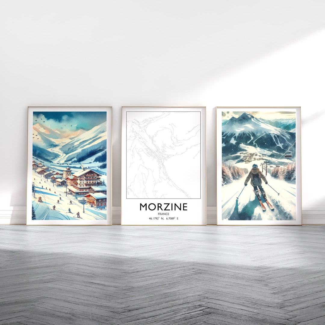 Morzine Ski Poster Set - Watercolour Alpine Art Print | Travel Wall ...