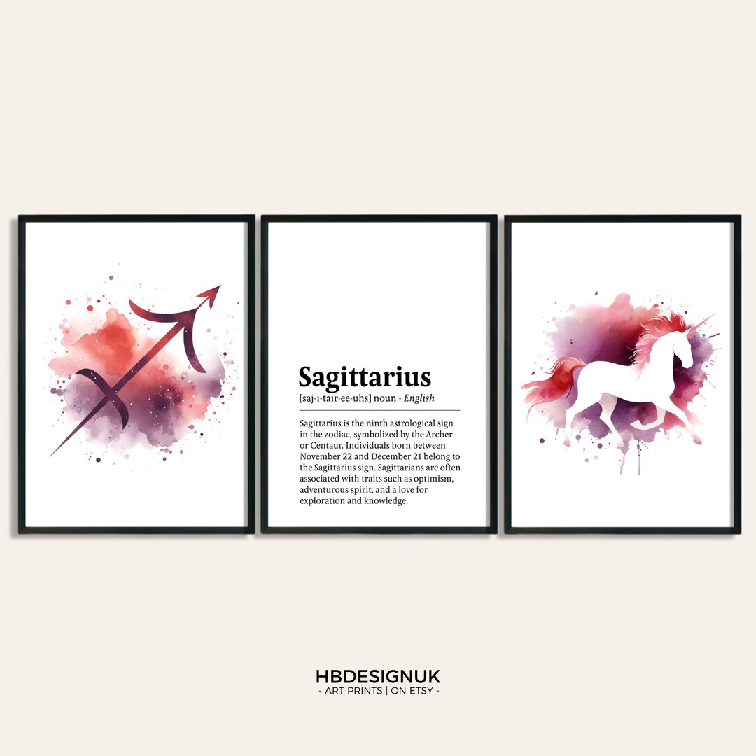 Sagittarius Zodiac Print - Set of 3 Posters | Watercolour Sagittarius ...