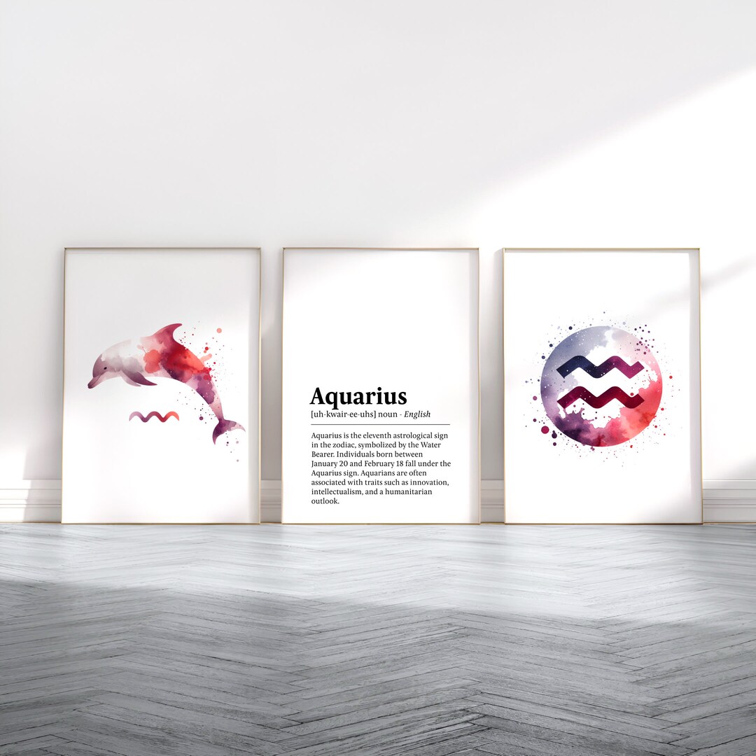 Aquarius Zodiac Print - Set of 3 Posters | Watercolour Aquarius Gift ...