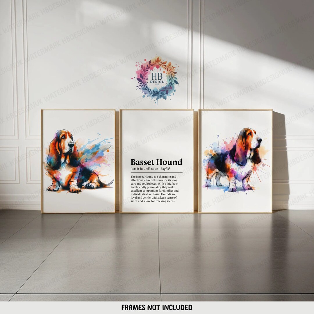 Basset Hound Prints - Set of 3 Posters | Watercolor Definition Wall Art ...