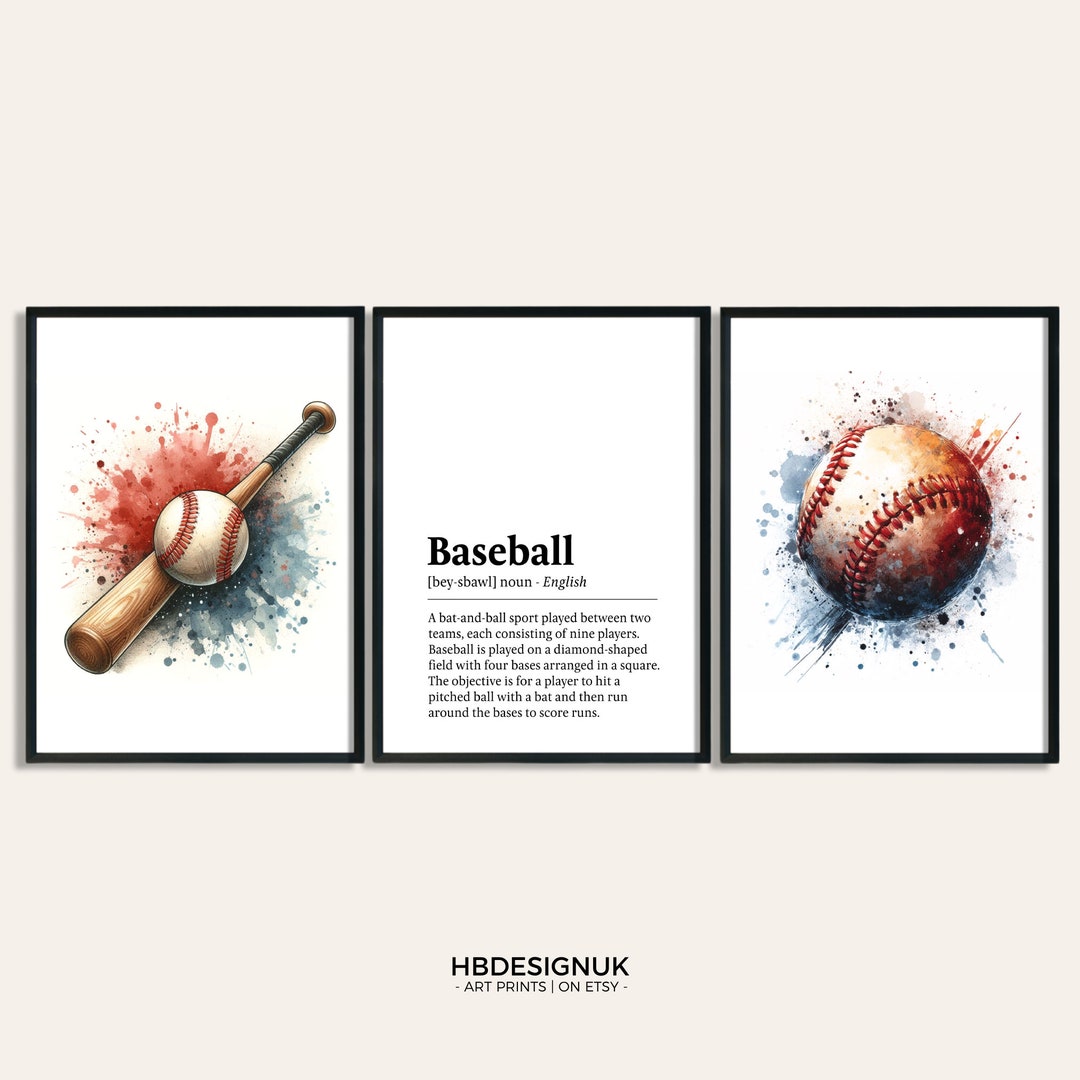 Baseball Print Poster Set - Set of 3 Baseballer Posters | Watercolour ...