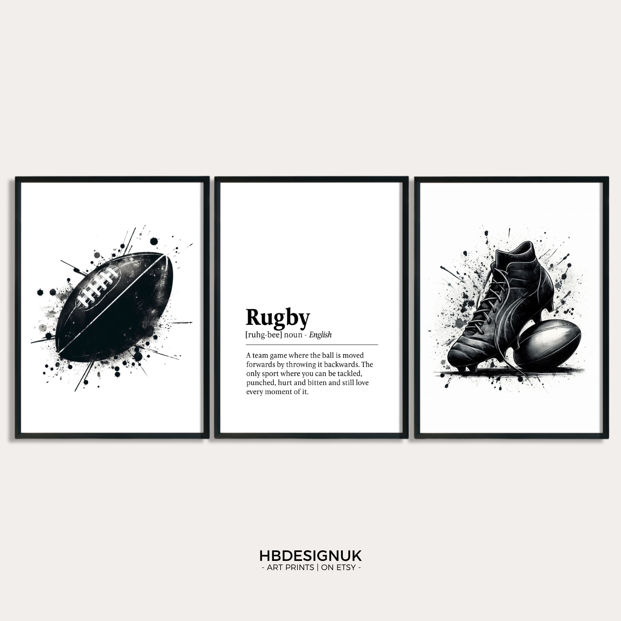 Rugby Print Set Set of 3 Rugby Posters Rugby Gifts for Men Watercolour ...