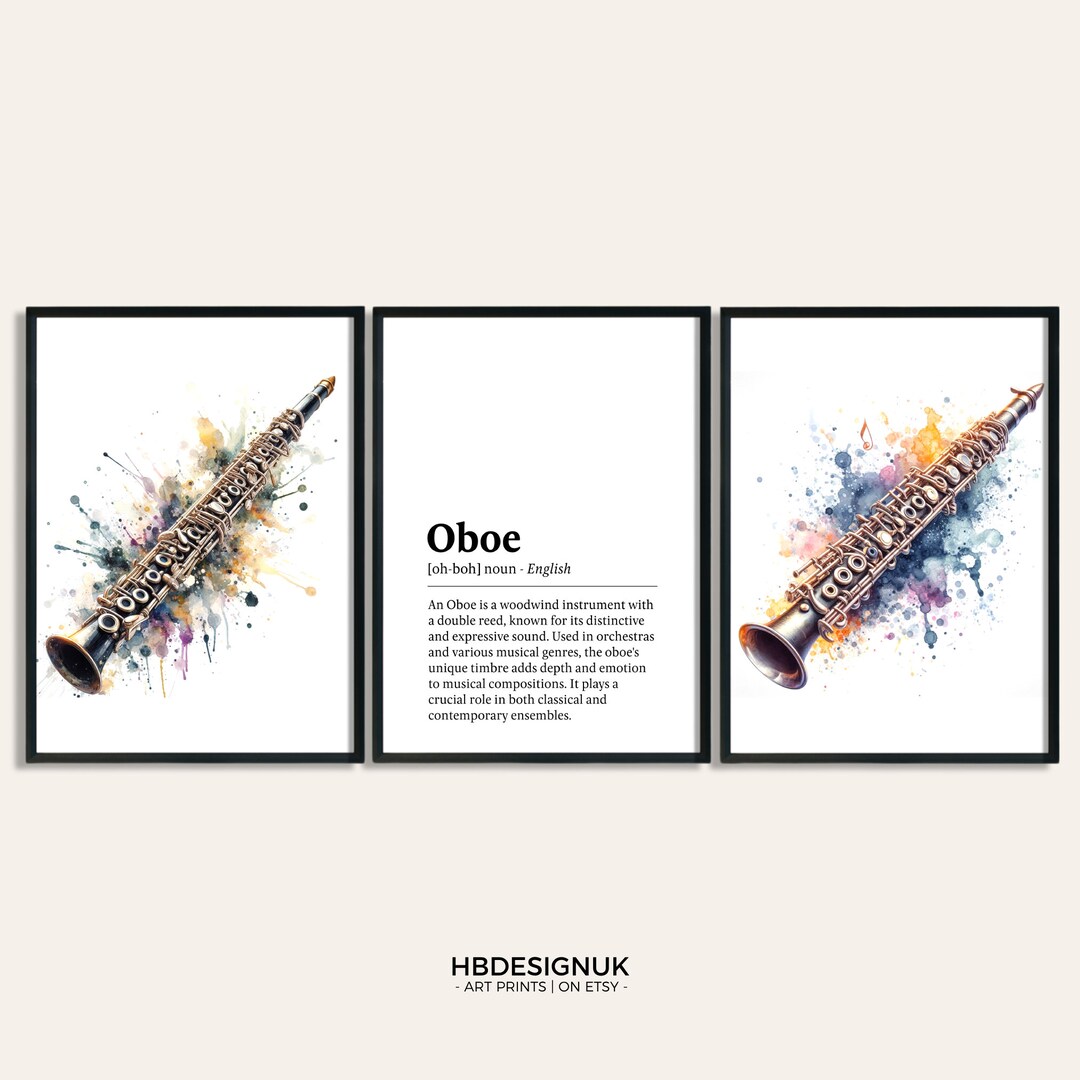 Oboe Watercolour Art Print - Set of 3 Music Artwork | Music Watercolor ...