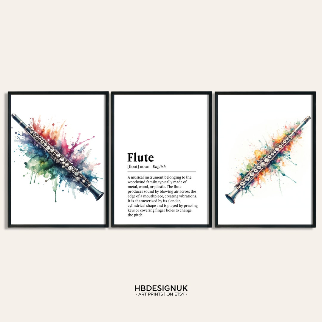 Flute Watercolour Art Print - Set of 3 Music Artwork | Flute Watercolor ...