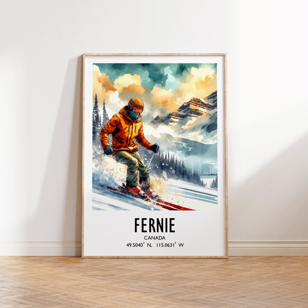 Fernie Ski Poster Print - Watercolour Art Decor | Travel Wall Artwork ...
