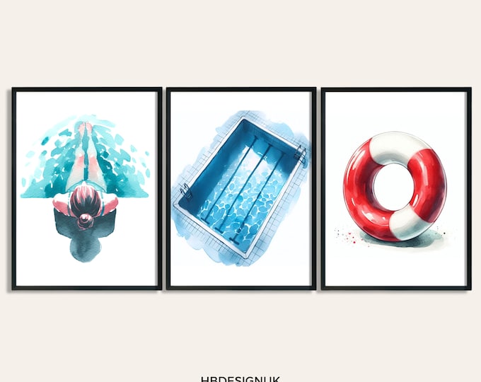 Swimming Pool Wall Art, Swimming Art Print, Swimming Poster, Blue Art ...