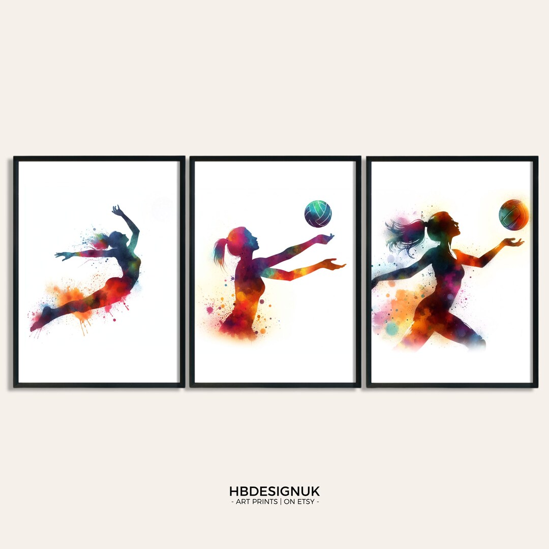 Volleyball Girls Room Decor - Set of 3 Volley Ball Prints | Girl Gifts ...