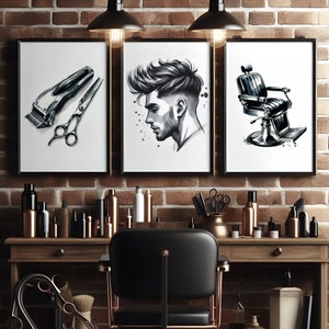 Barber Wall Art Set - 3 Barbers Posters | Haircut Shop Print | Men's ...