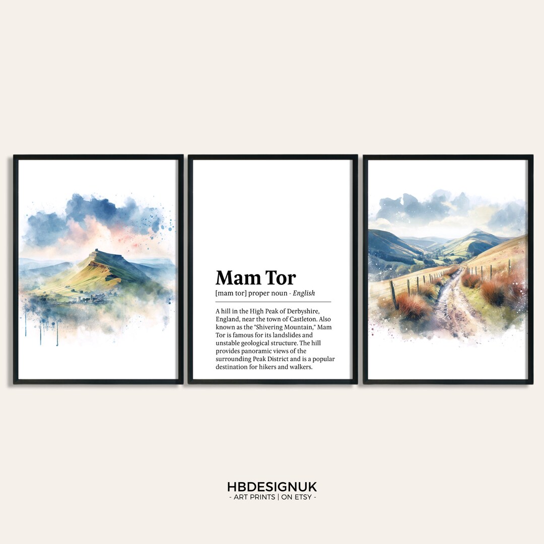 Mam Tor Poster Set - Set of 3 Prints | Watercolour Peak District Print ...
