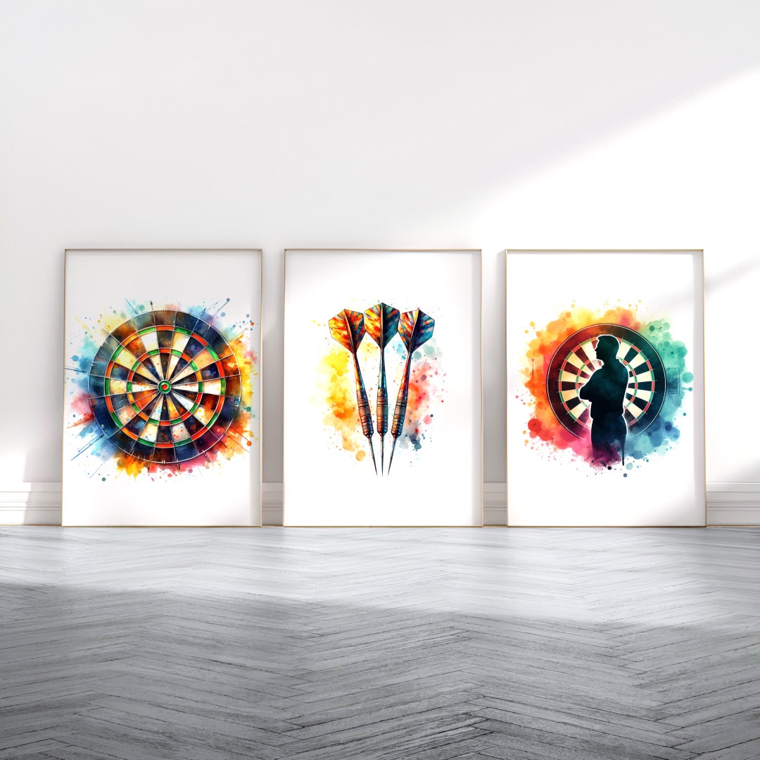 Darts Decor Print Set - 3 Posters | Darts Print Set | Watercolour ...