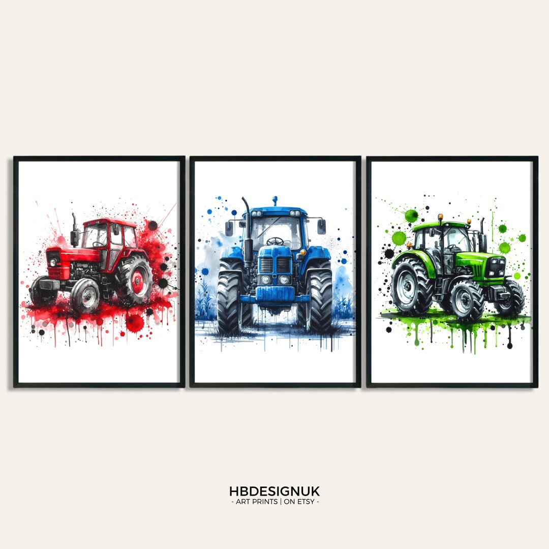 Tractor Print Set - 3 Watercolour Posters | Boys Bedroom Artwork | Farm ...