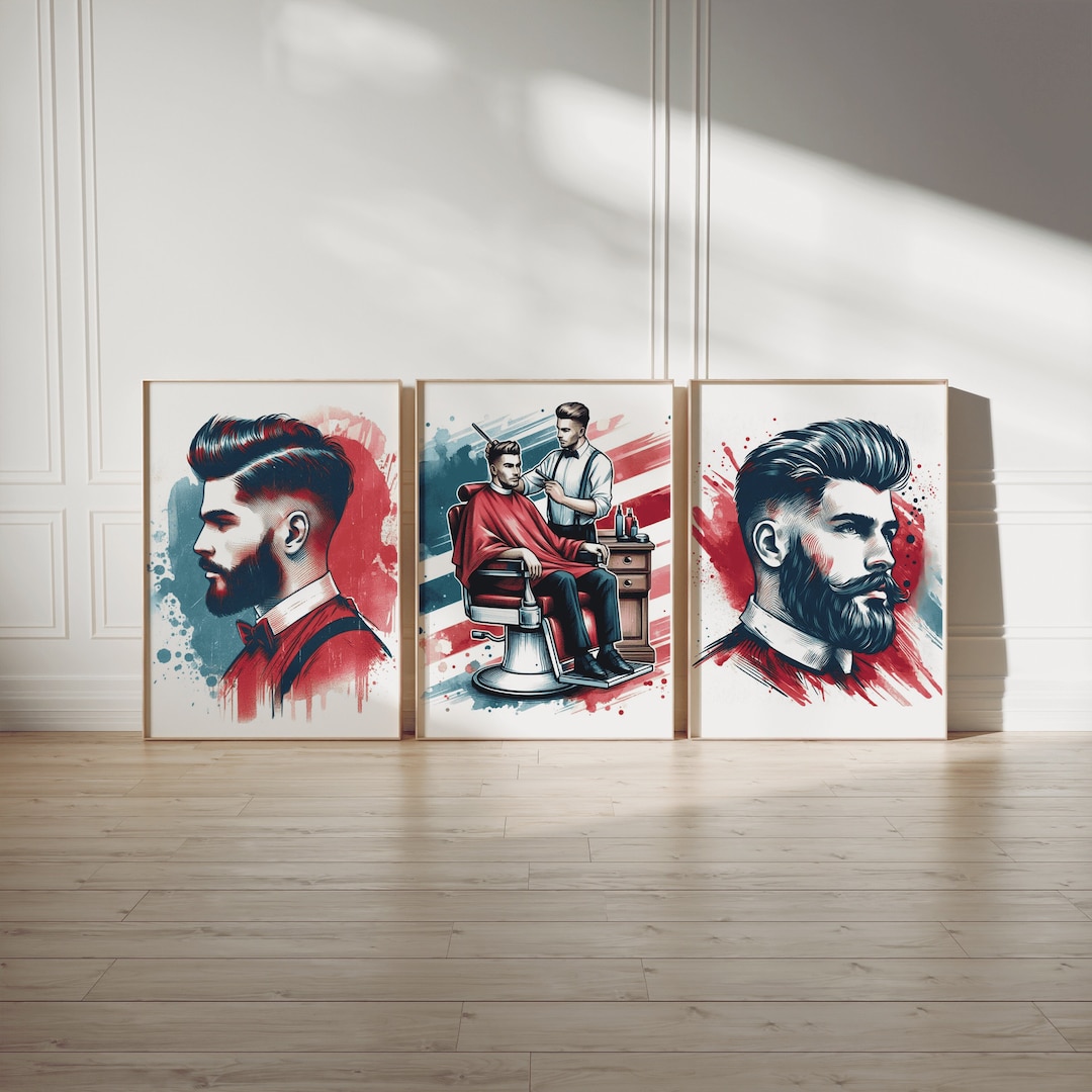 Retro Barber Decor Set - 3 Barbers Posters | Haircut Shop Print | Men's ...