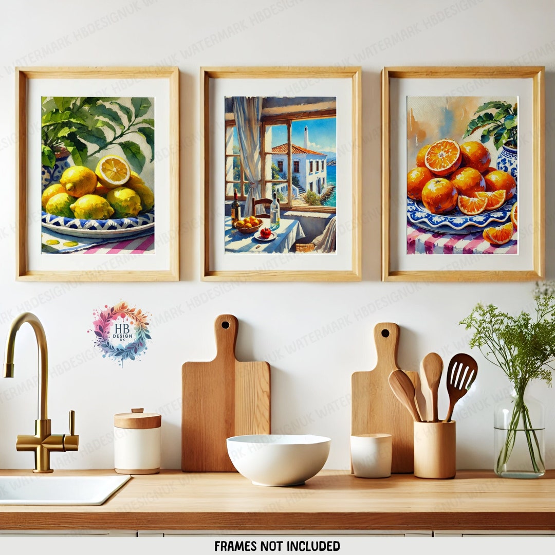 Modern Kitchen Prints - Set of 3 Wall Art | Watercolour Italian Style ...