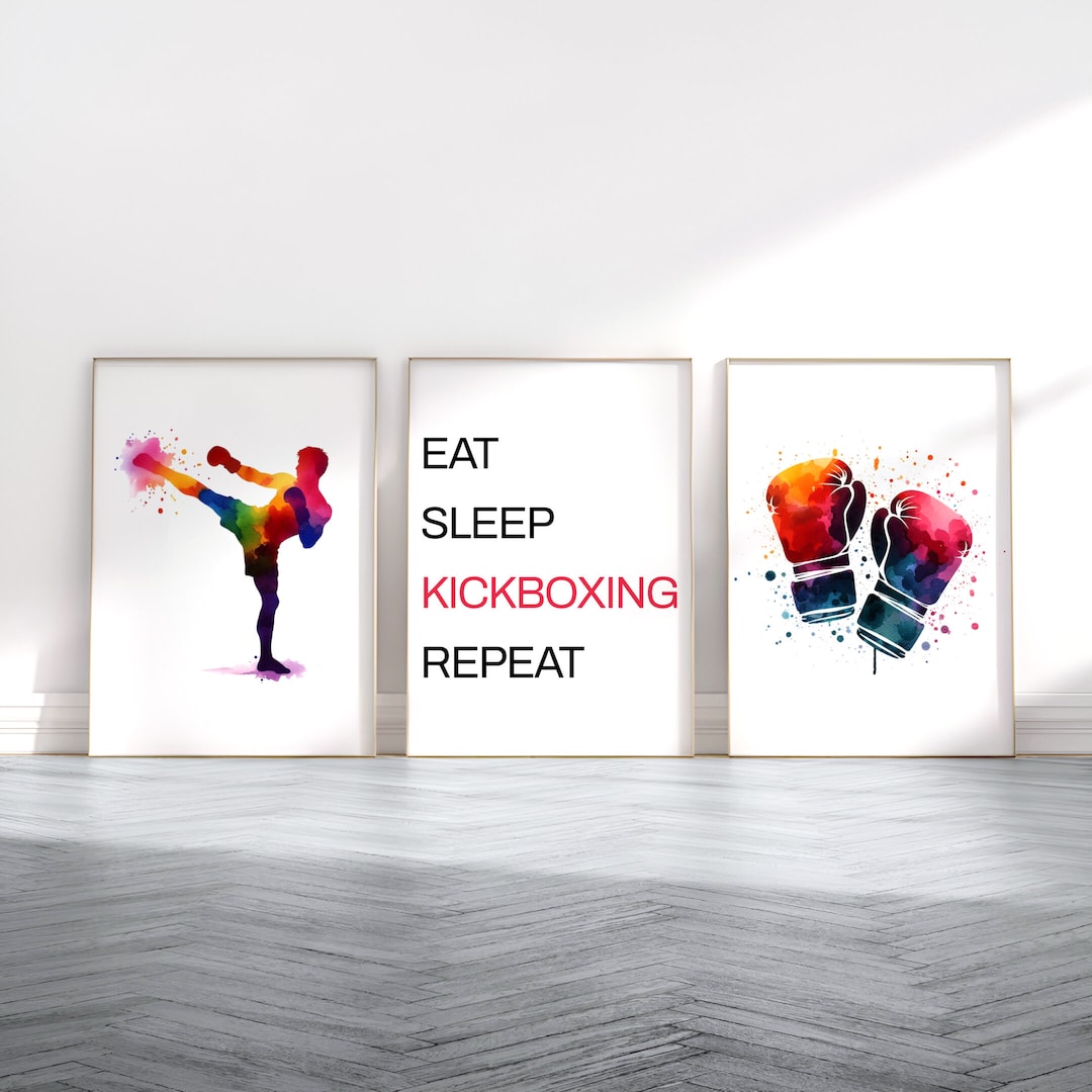 Kickboxing Wall Art Set - 3 Kickboxer Posters | Mens Boxing Artwork ...