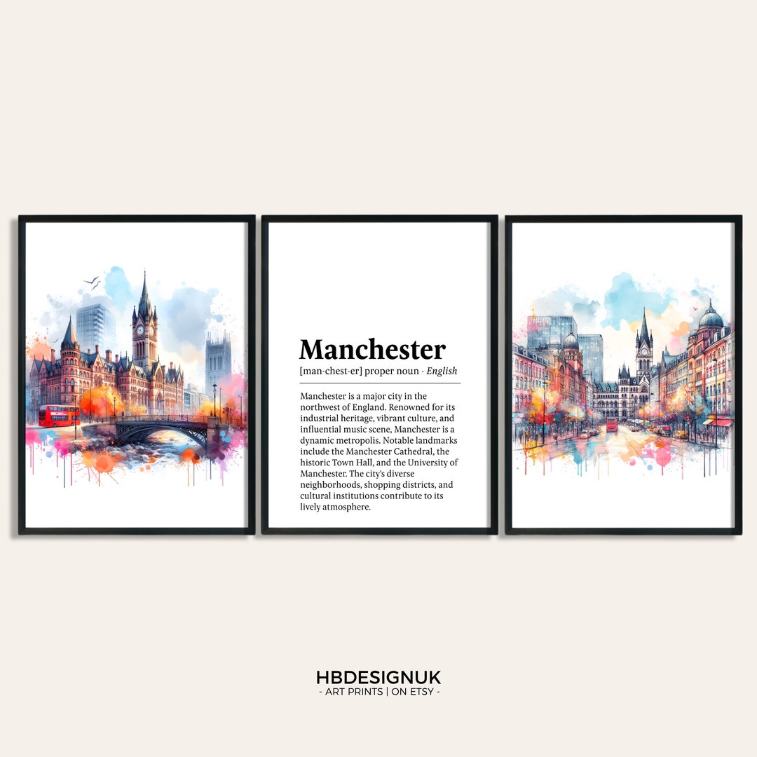 Manchester Poster Print Set - Set of 3 Posters | Watercolour Print ...