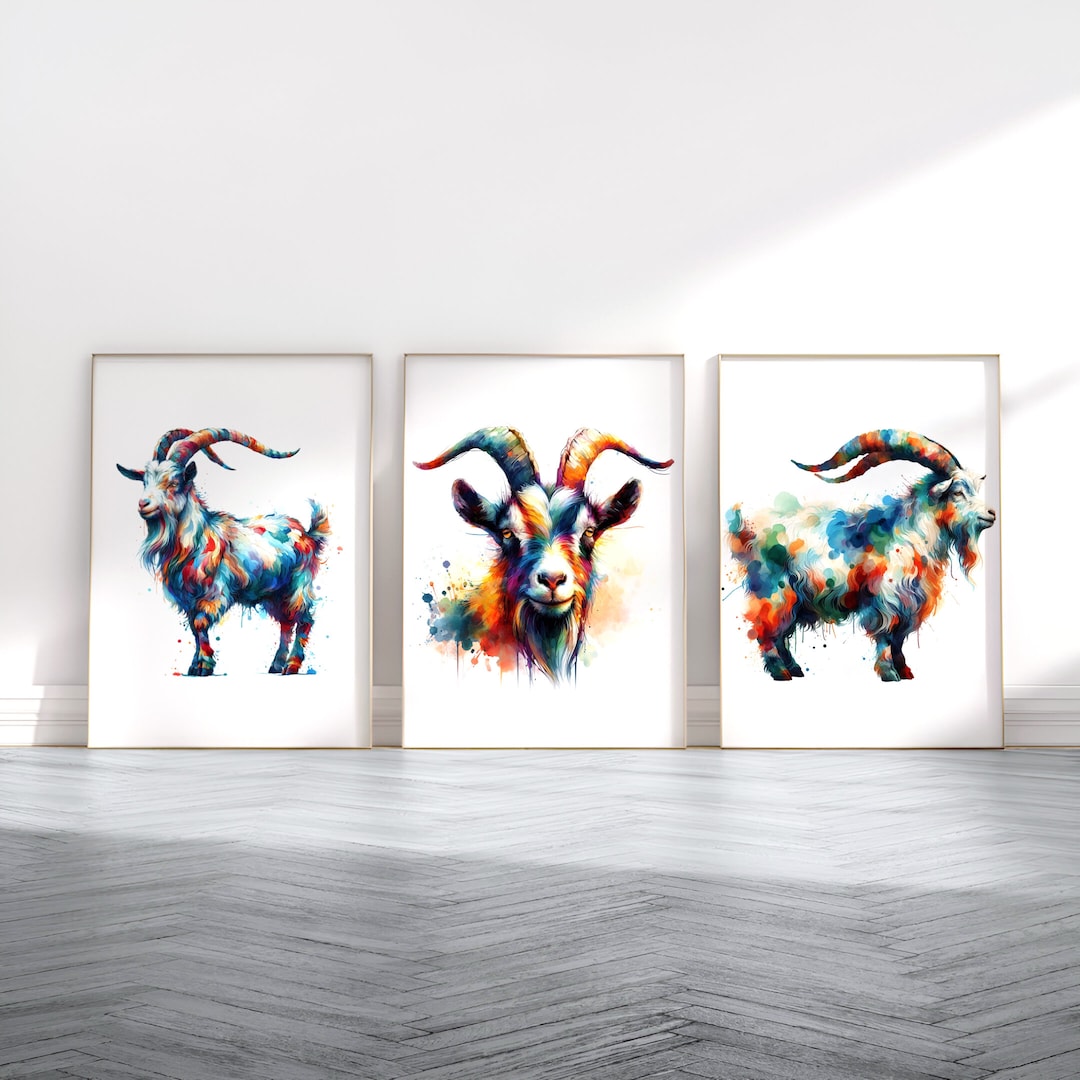 Colourful Goat Poster Set - 3 Prints | Watercolour Goat Print ...