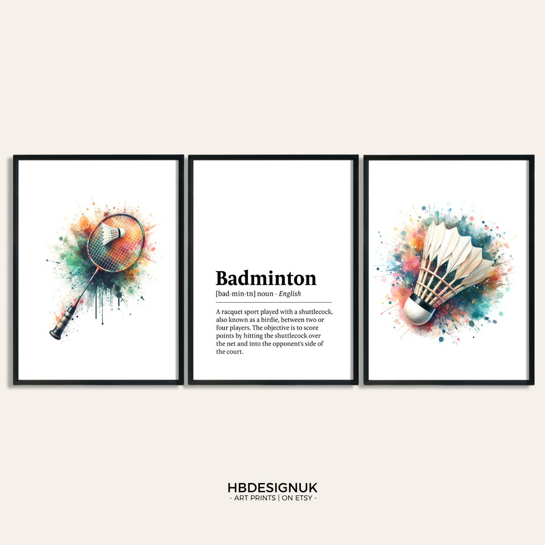 Badminton Print Poster Set - Set of 3 Badminton Posters | Watercolour ...