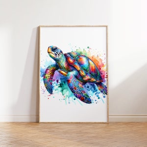 Sea Turtle Print Set - Set of 3 Posters | Colourful Watercolour Turtle ...