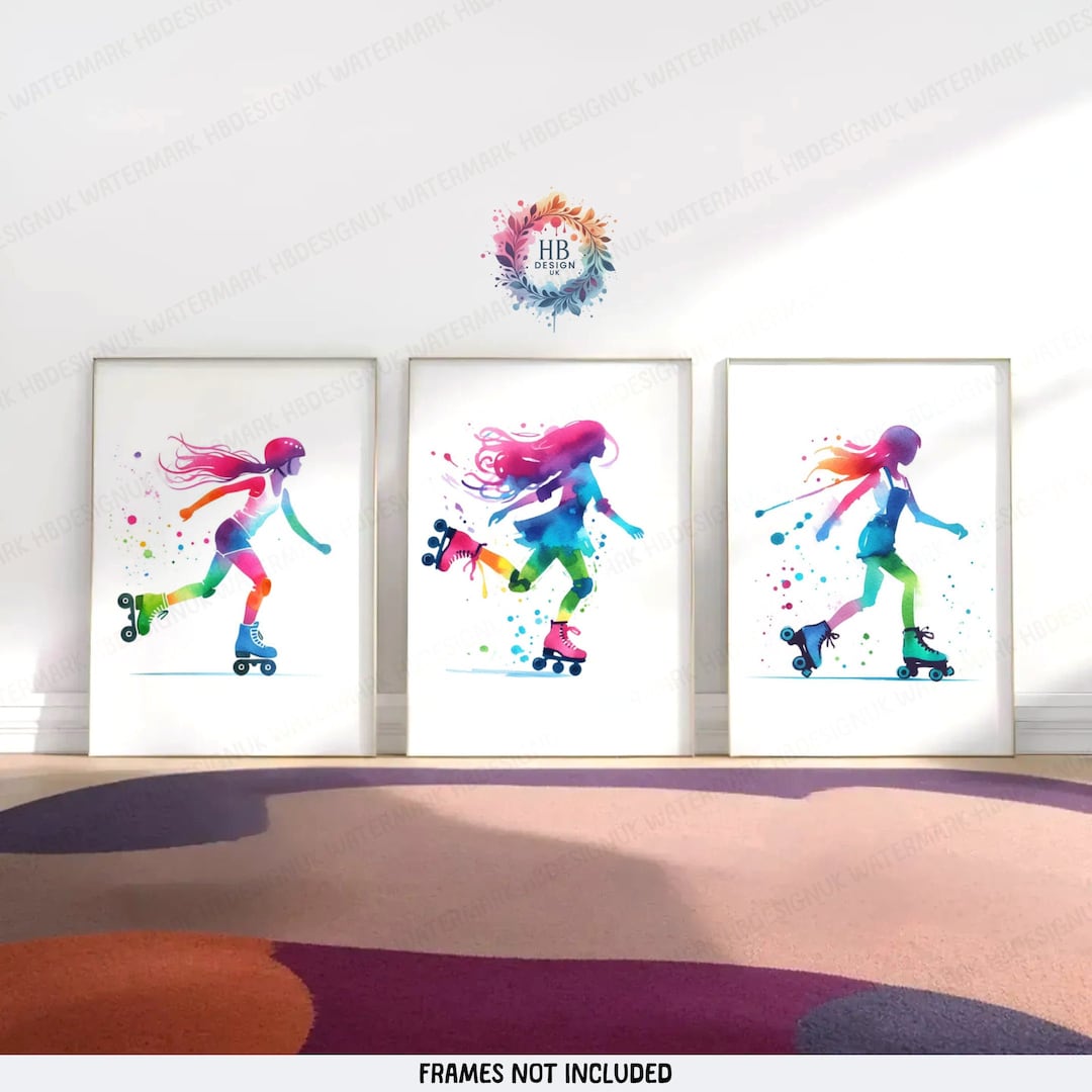 Roller Skating Print Set - 3 Posters | Girls Bedroom Prints ...