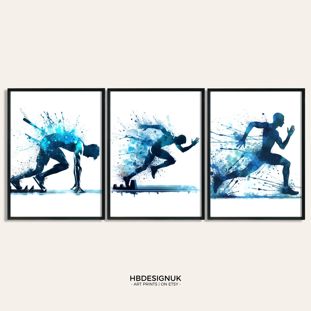 Blue Athletics Wall Art Set - Set of 3 Runner Posters | Running Art ...
