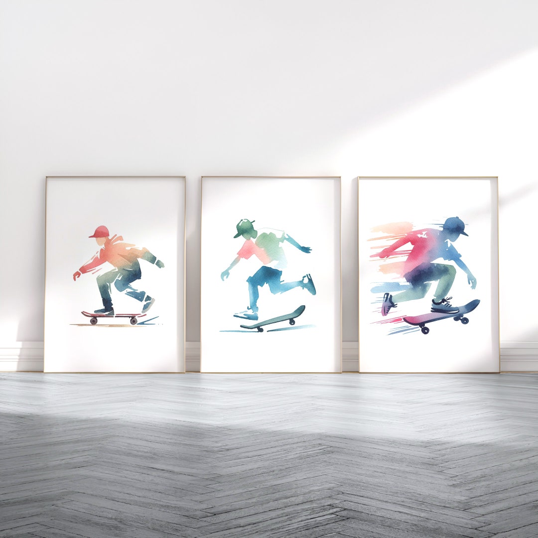Skateboarder Poster Prints - Set of 3 Posters | Skateboard Wall Art ...