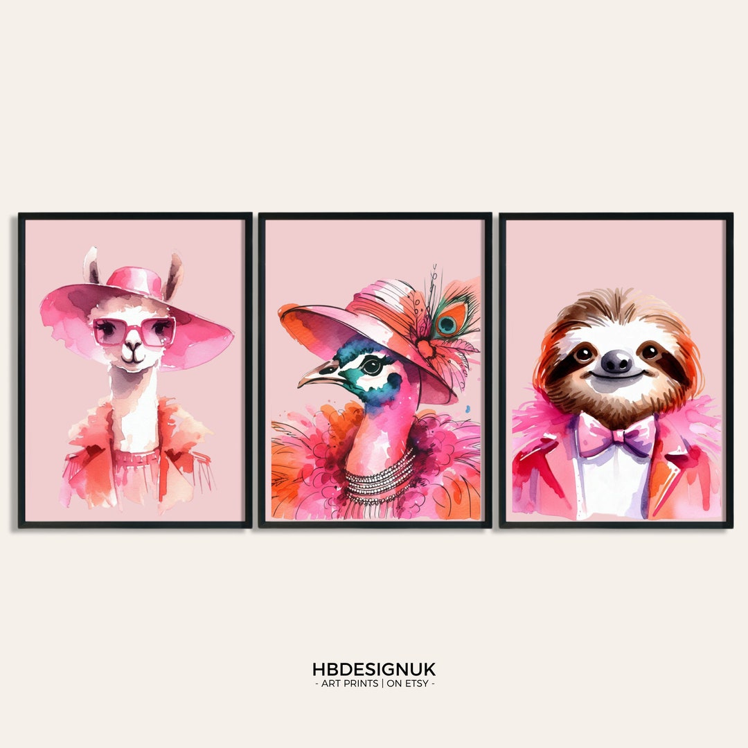 Funky Pink Animal Prints - Set of 3 Posters | Maximalist Wall Art ...