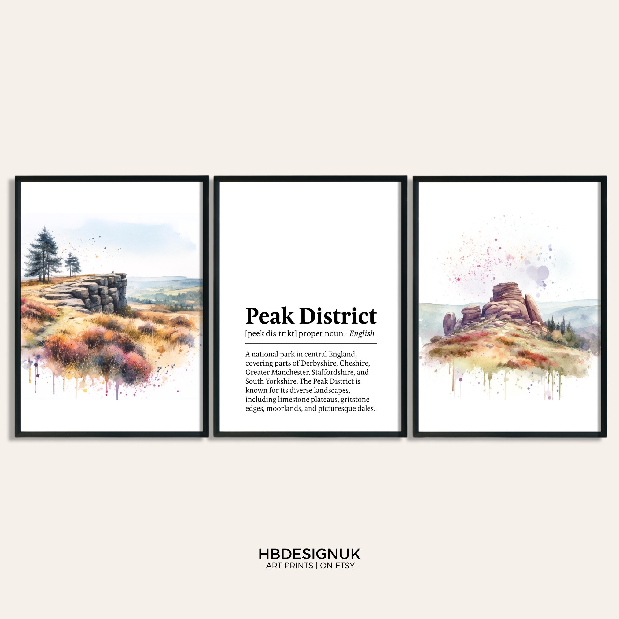 Peak District Poster Set - Set of 3 Prints | Watercolour Peak District ...