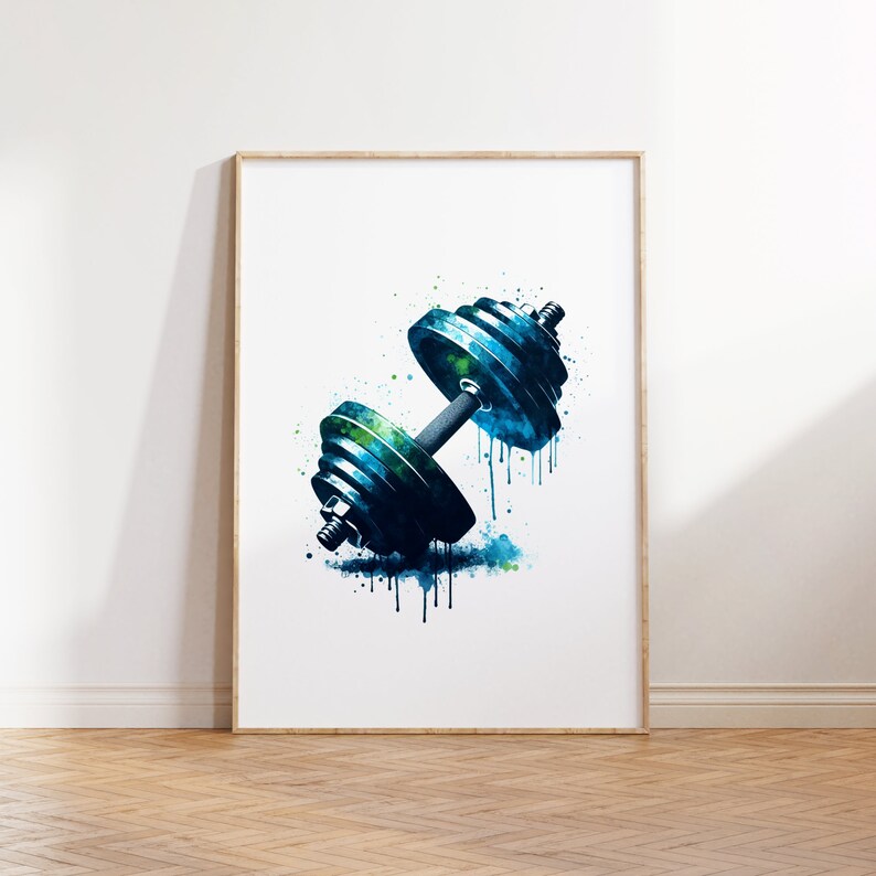 Gymnasium Print Set 3 Gym Prints Watercolour Design Dumbbell Poster ...