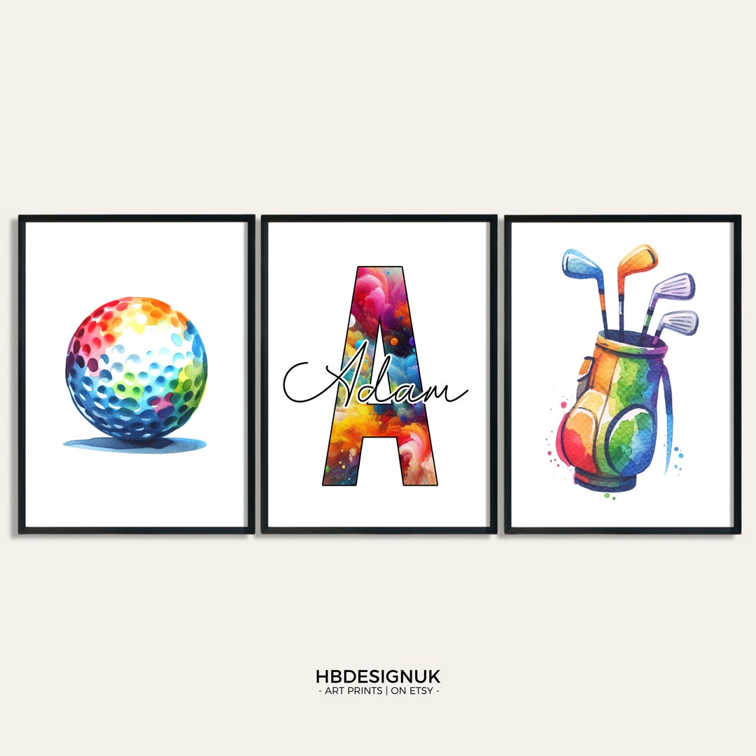 Personalised Golf Prints - Set of 3 Posters | Boys Girls Bedroom Decor ...