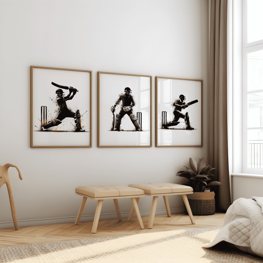 Cricket Picture Set - 3 Art Posters | Watercolour Cricket Wall Posters ...