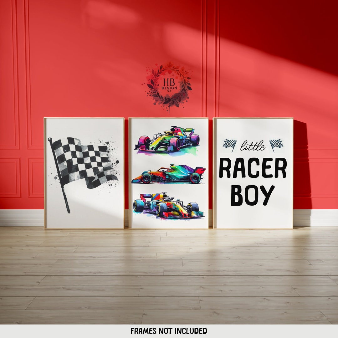 Racing Car Poster Prints - Set of 3 Posters | Little Racer Dude Nursery ...