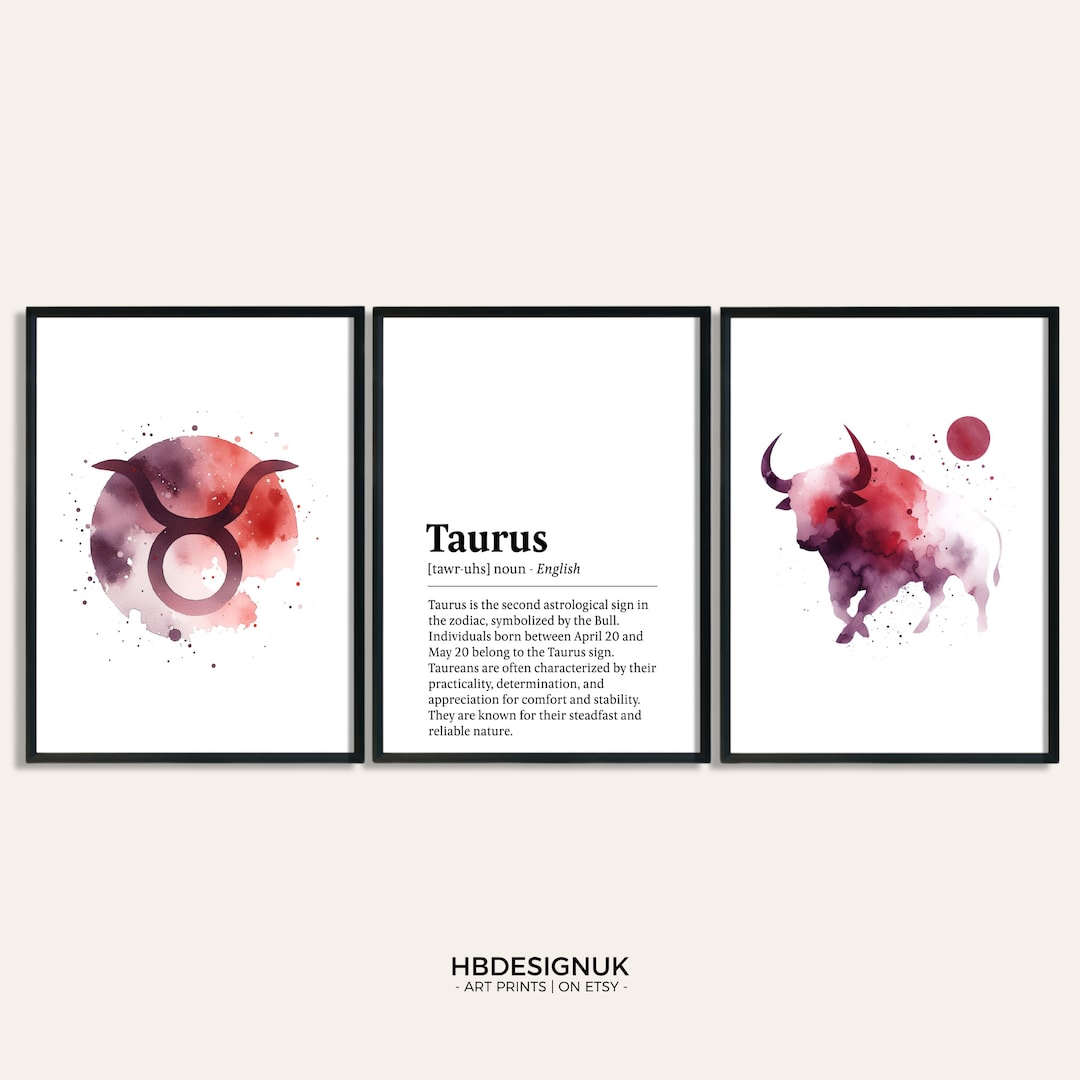 Taurus Zodiac Print - Set of 3 Posters | Watercolour Taurus Gift ...