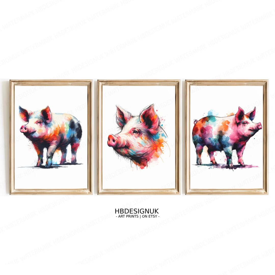 Pig Print Set - Watercolour Prints | Pigs Artwork | Modern Decor | Farm ...