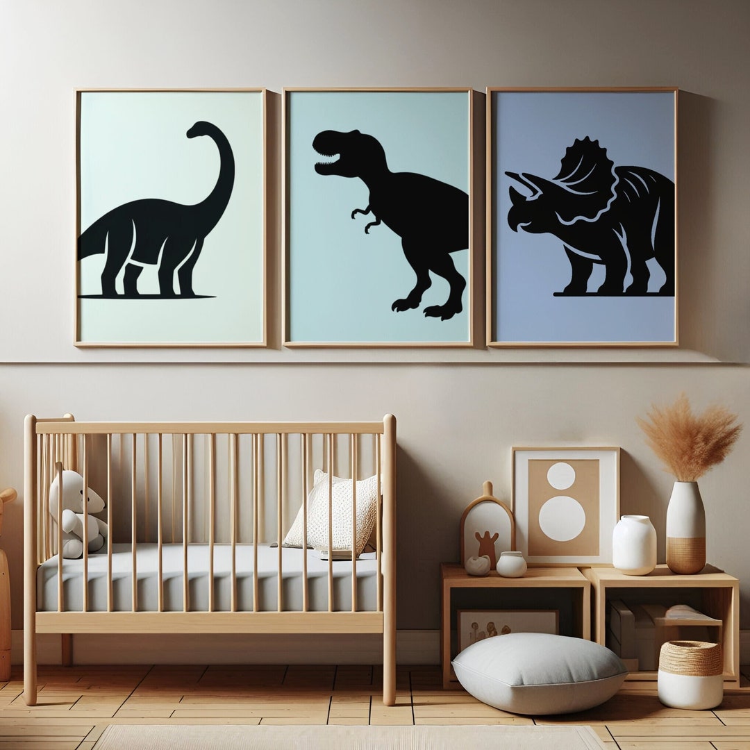 Blue Dinosaur Kids Prints - Set of 3 Posters | Nursery Bedroom Poster ...