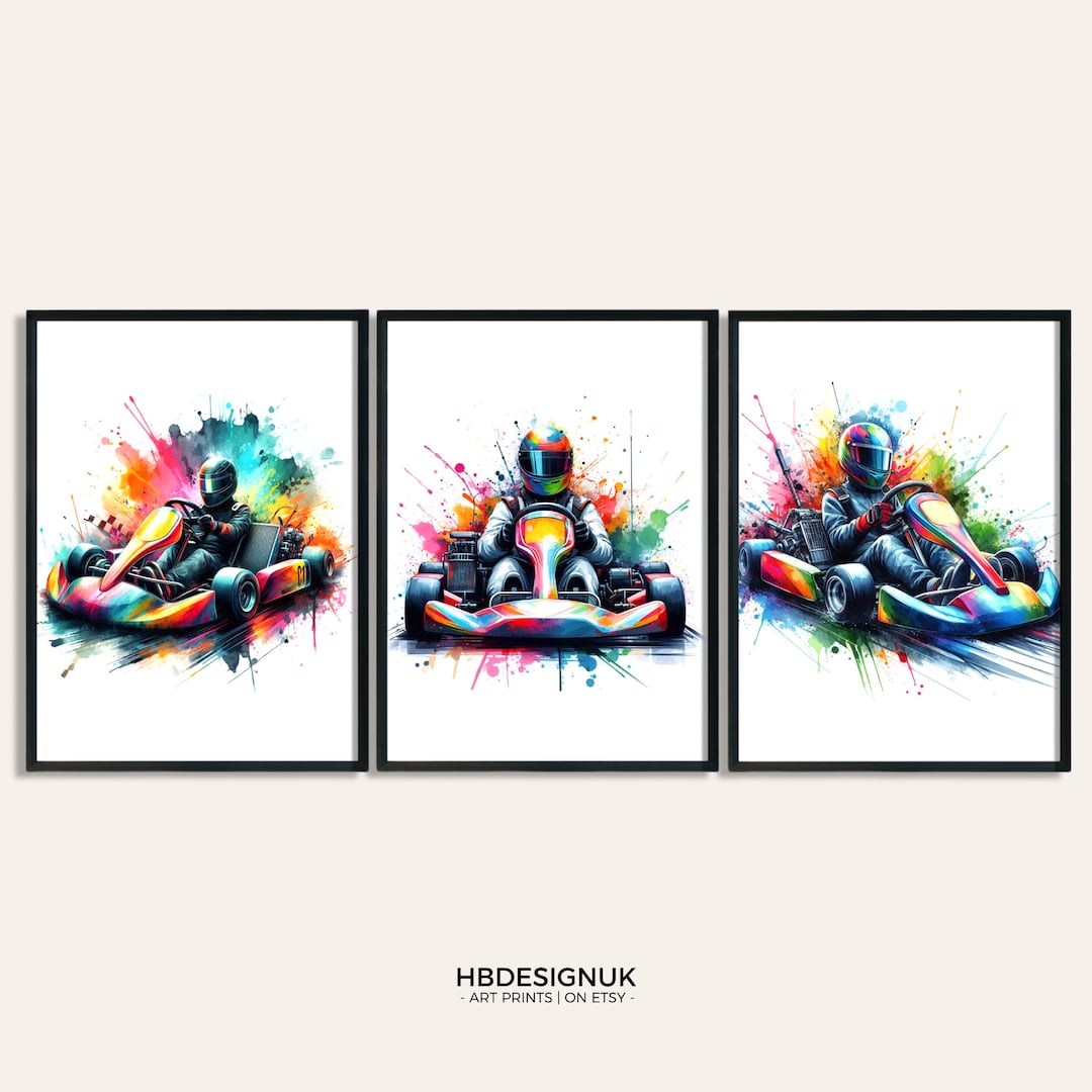 Go Kart Art Print - Set of 3 Go Karting Posters | Room Decor Art Poster ...