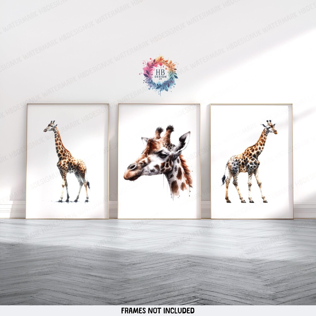 Watercolor Giraffe Print Set - 3 Posters | Safari Decor | Giraffes ...