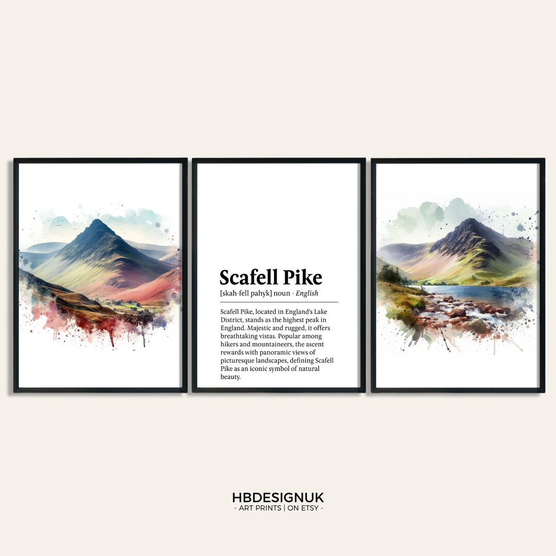 Scafell Pike Art Print Set - Set of 3 Watercolour Posters | Scafell ...