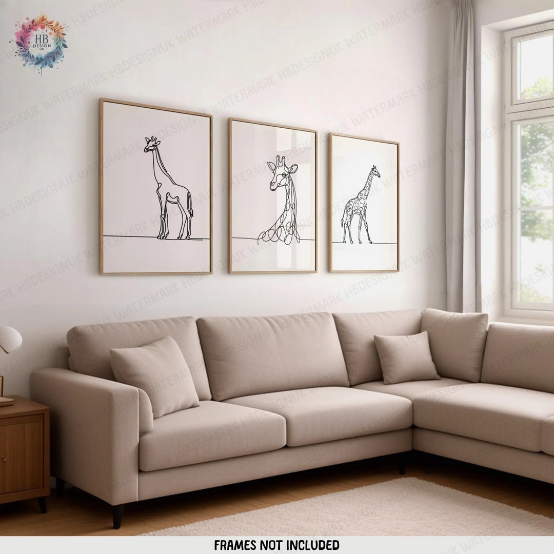 Minimalist Giraffe Prints - Set of 3 Posters | Line Drawing Decor Print ...